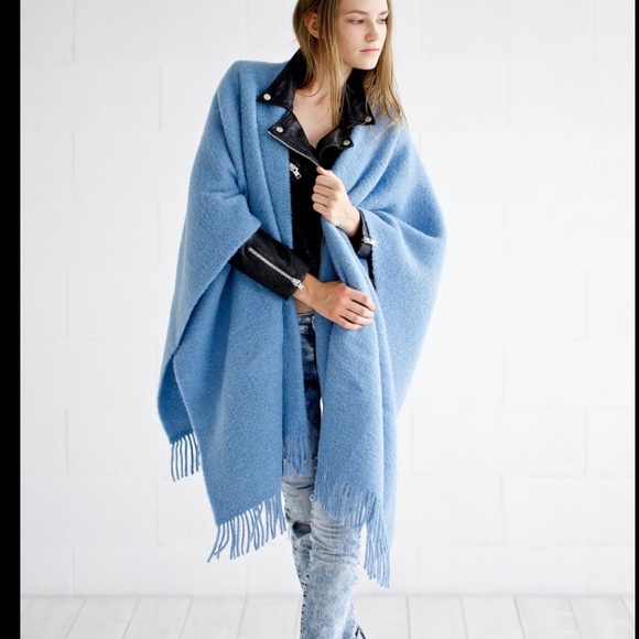 Jackets & Coats | Wool Sky Blue Open Poncho With Fringe Os | Poshmark